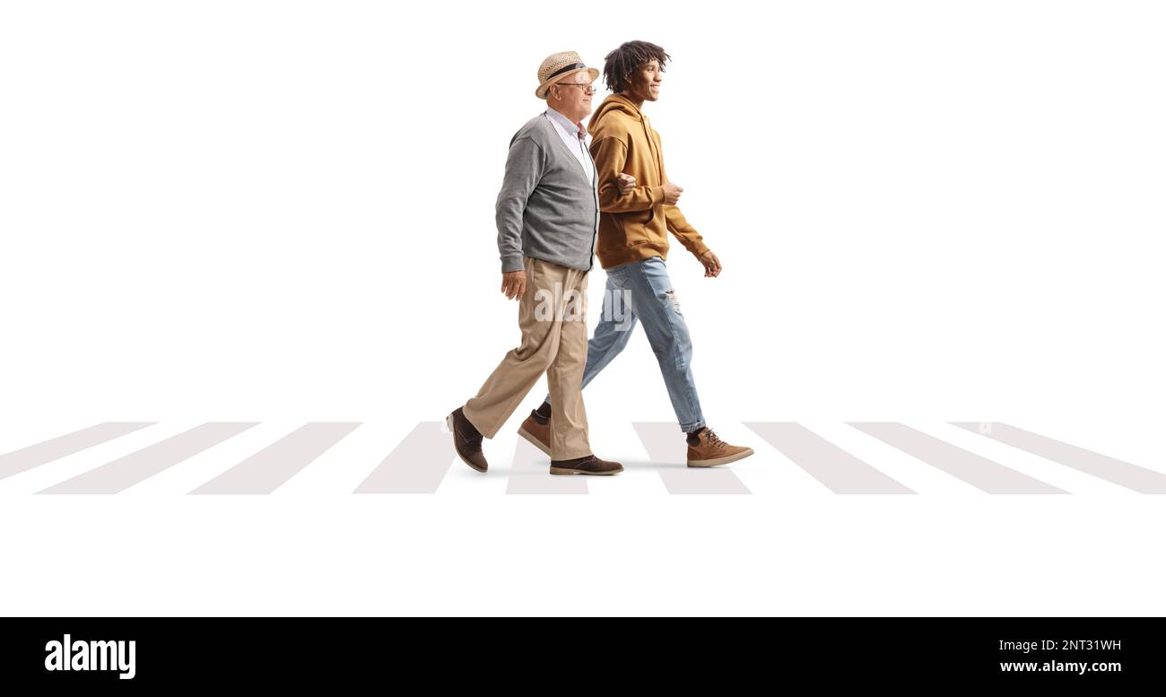 Young african american man holding a caucasian senior man under arm and ...