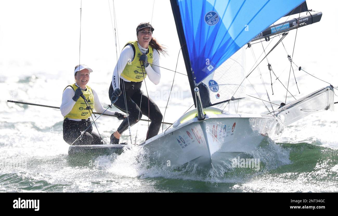 Netherland's Annemiek BEKKERING (S) and Annette DUETZ (C) react after ...