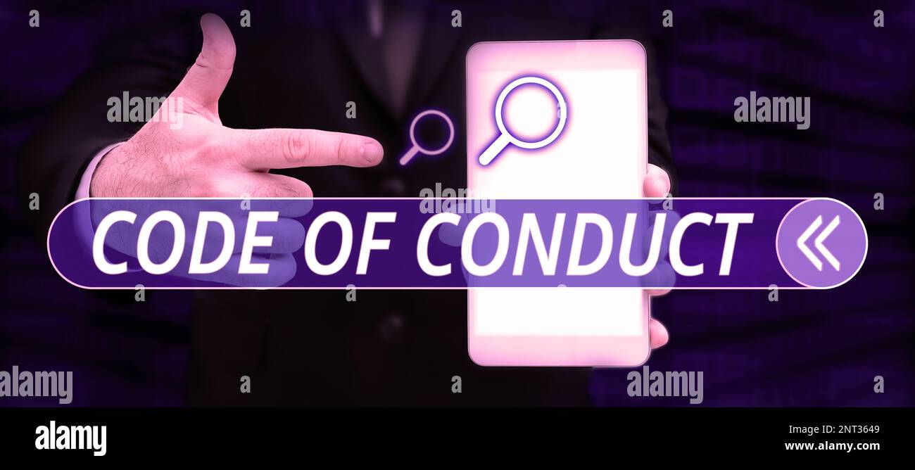 Hand writing sign Code Of Conduct, Business overview Ethics rules moral ...