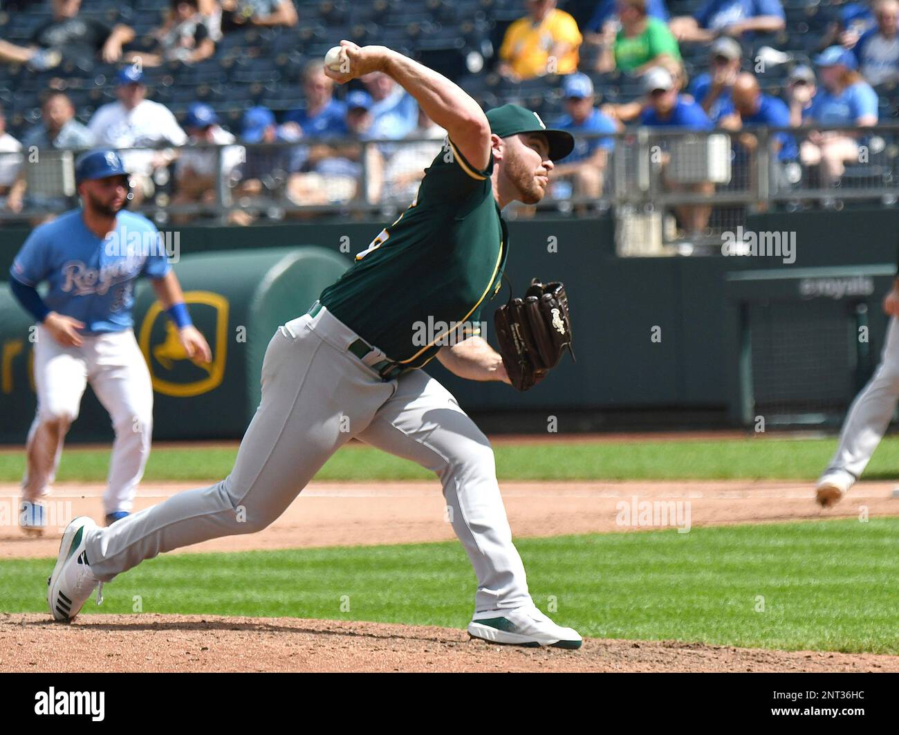 KANSAS CITY, MO. - AUGUST 29: Oakland Athletics relief pitcher Liam ...
