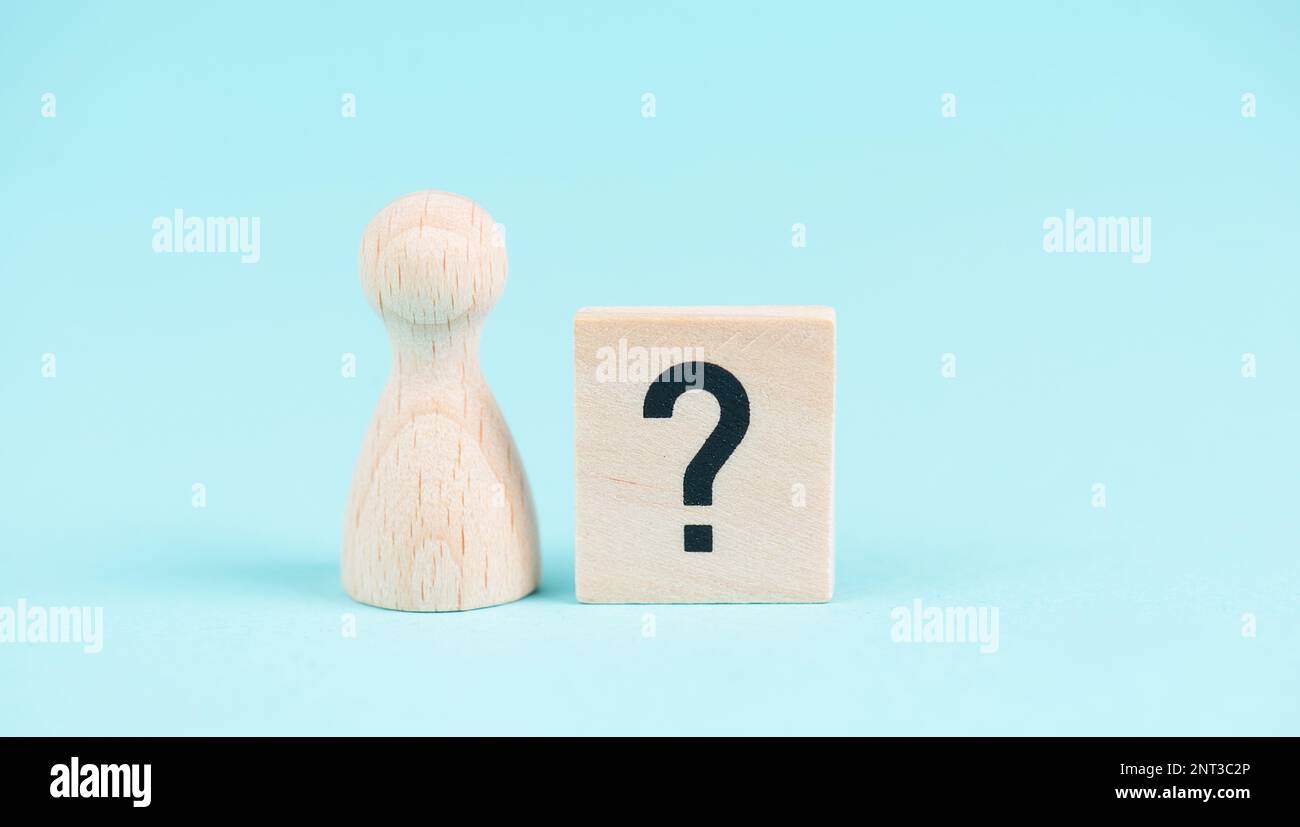 Man with a question mark, education and business concept, searching for ...