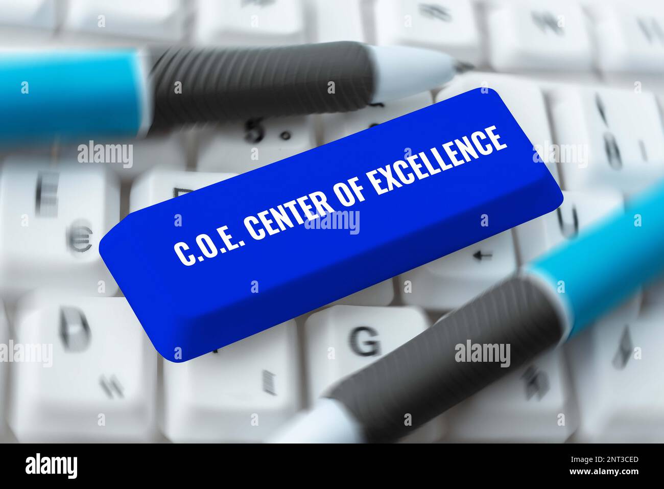 Hand writing sign C.O.E. Center Of Excellence. Concept meaning being ...
