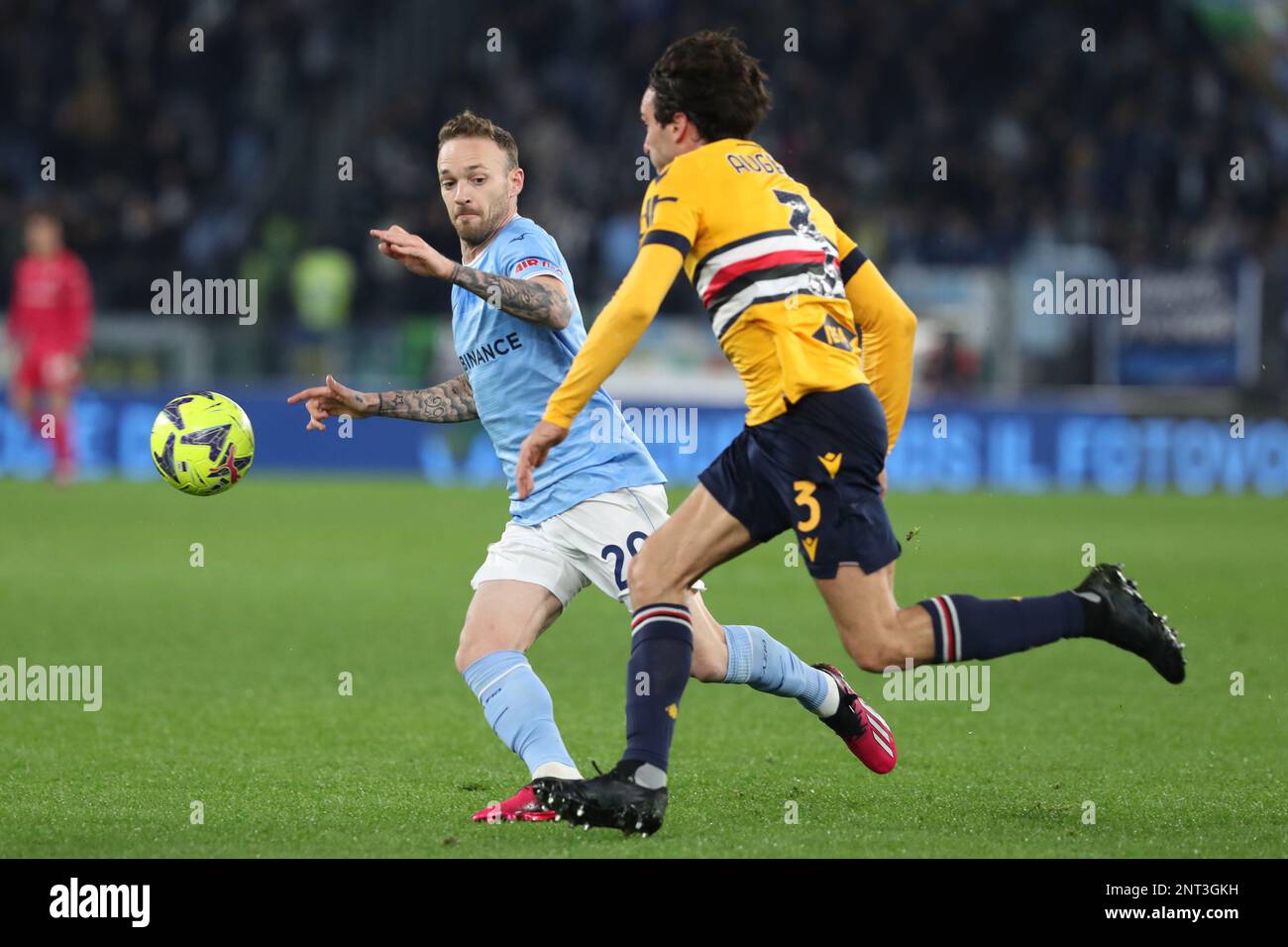 Rome, . 27th Feb, 2023. Rome, Italy 27.02.2023: Manuel Lazzari (Lazio), Tommaso Augello (Samp ...