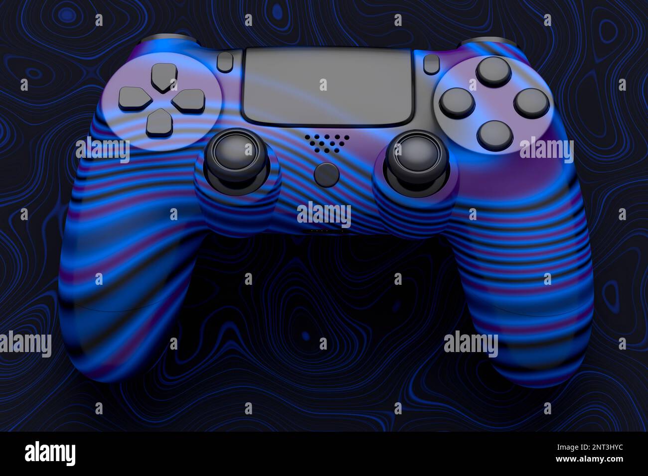Realistic video game joystick with seamless wavy pattern on dark ...