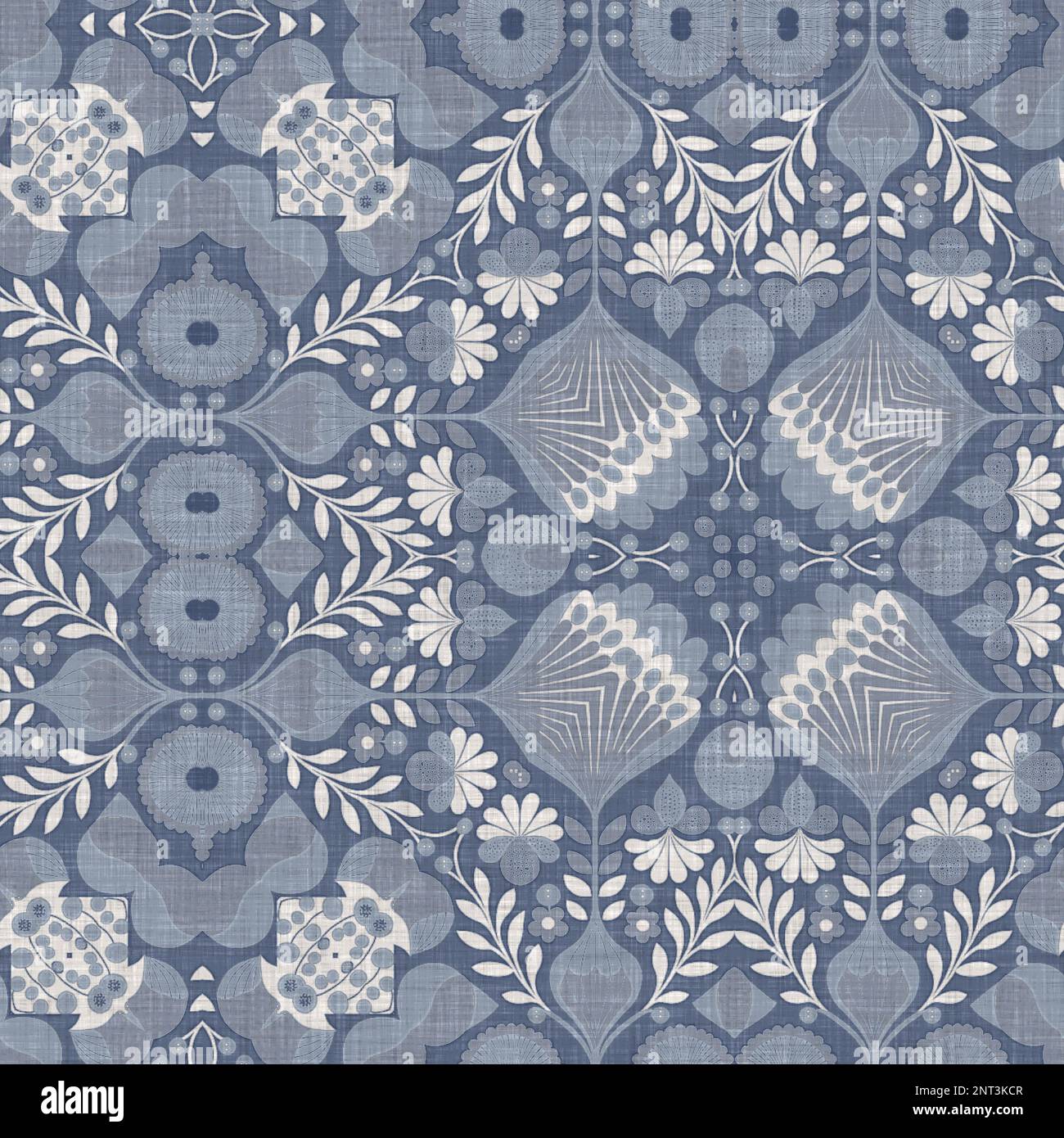 Farm house blue intricate damask seamless pattern. Tonal french country ...