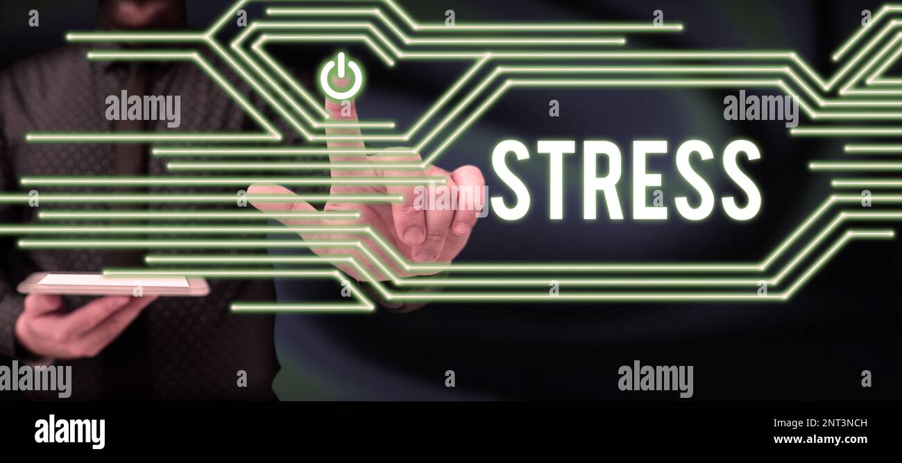 Hand writing sign Stress. Business concept a physical chemical or ...