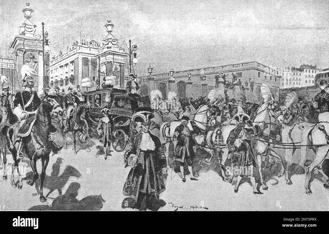 Accession of King Alfonso XIII to the throne. The royal procession is ...