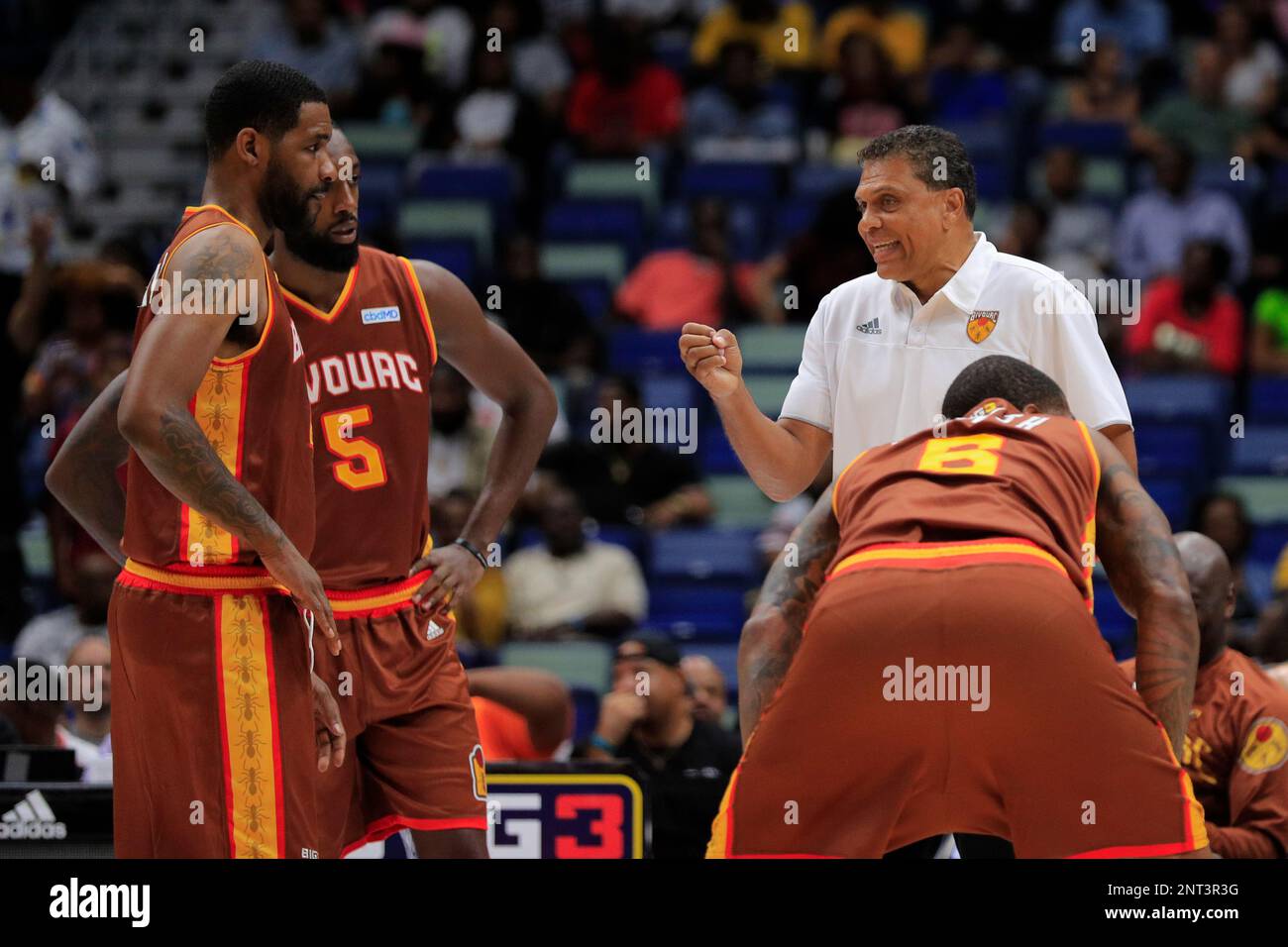 NEW ORLEANS, LA - AUGUST 25: Bivouac head coach Reggie Theus talks to ...