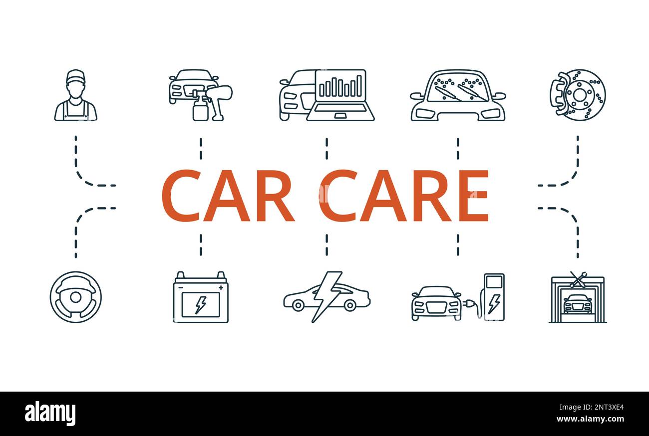 Car Care icon set. Monochrome simple Car Care icon collection ...