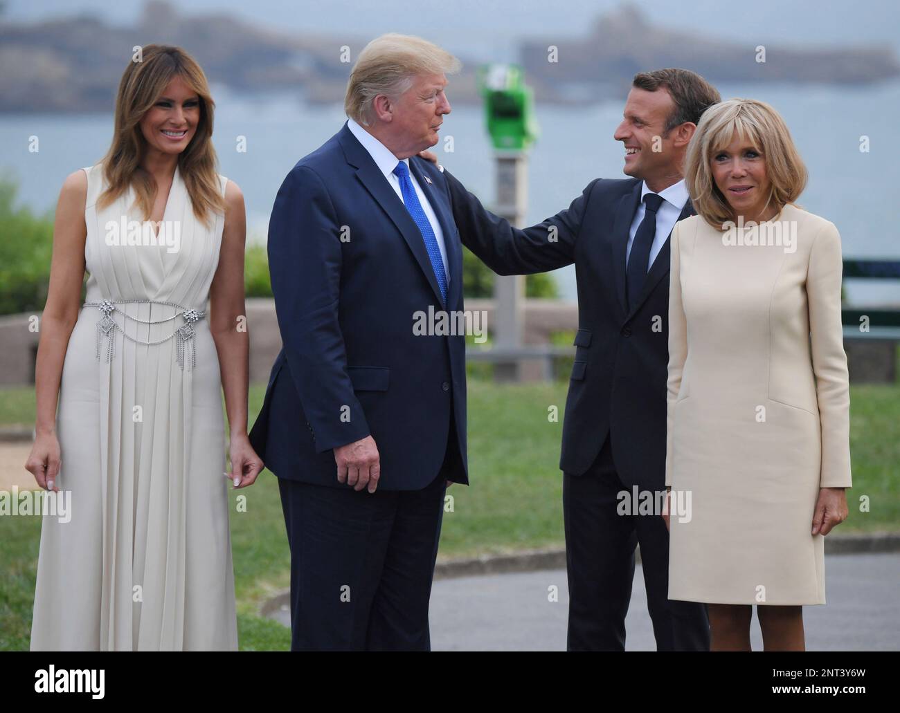 French President Emmanuel Macron and his wife Brigitte greet United ...
