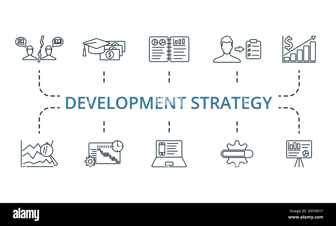 Development Strategy icon set. Monochrome simple Development Strategy ... Development Strategy icon set. Monochrome simple Development Strategy ...