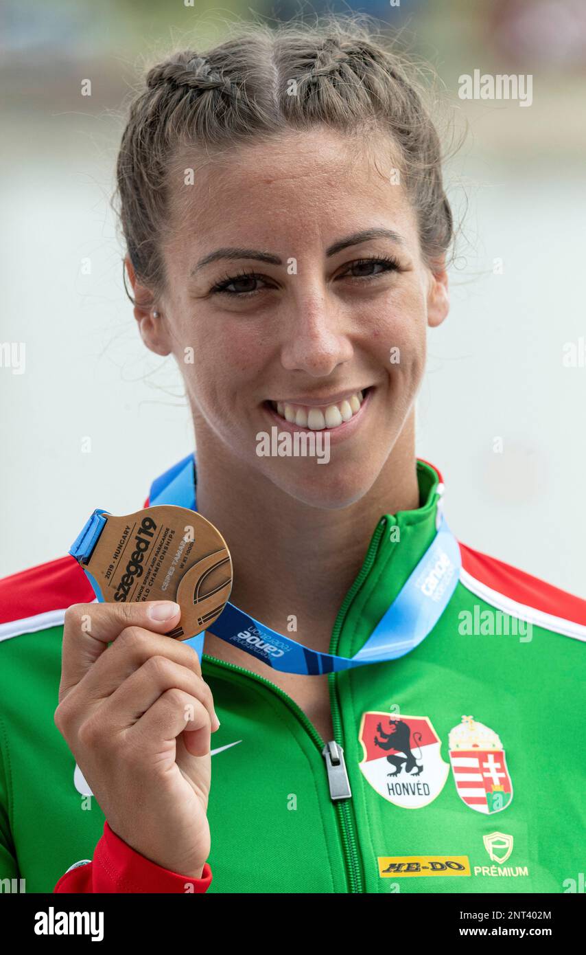 Gold medalist Tamara Csipes of Hungary poses during the medal ceremony ...
