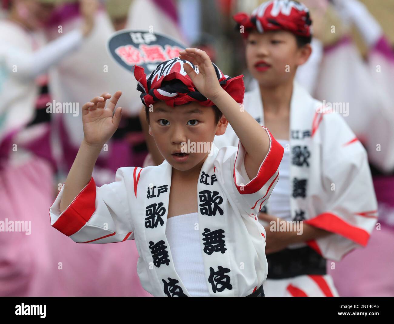 Dancers move to traditional hayashi music as part of the Tokyo Koenji ...