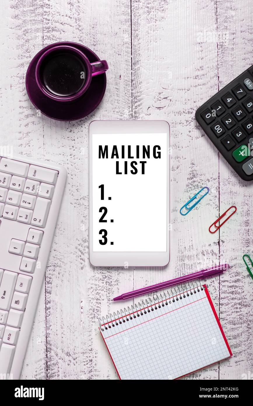 Text caption presenting Mailing List. Business concept list of people ...