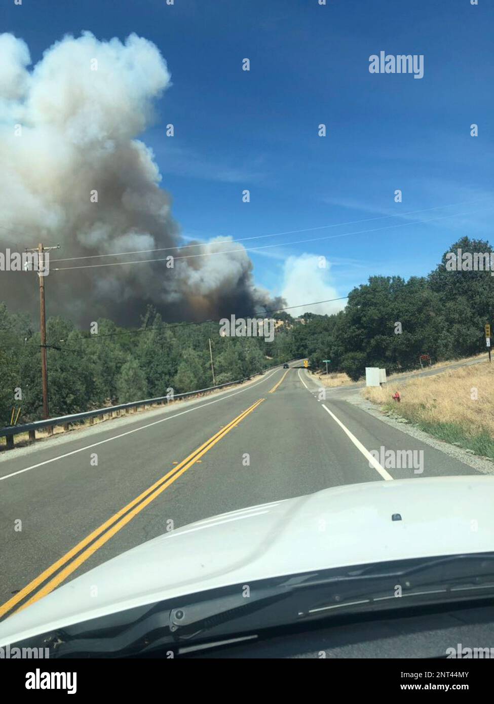 This photo provided by Cal Fire shows the Mountain Fire burning ...