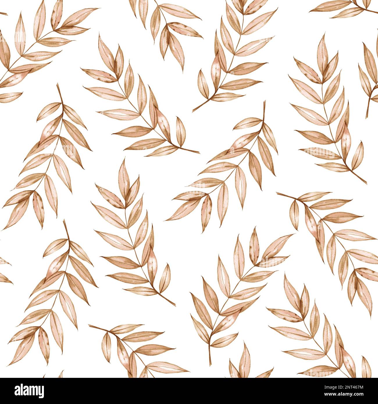 Watercolor seamless pattern dry twig and leaves. Hand painted boho ...