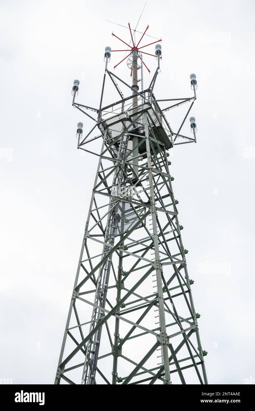 Radar Tower with different measuring devices and sensors, low angle ...