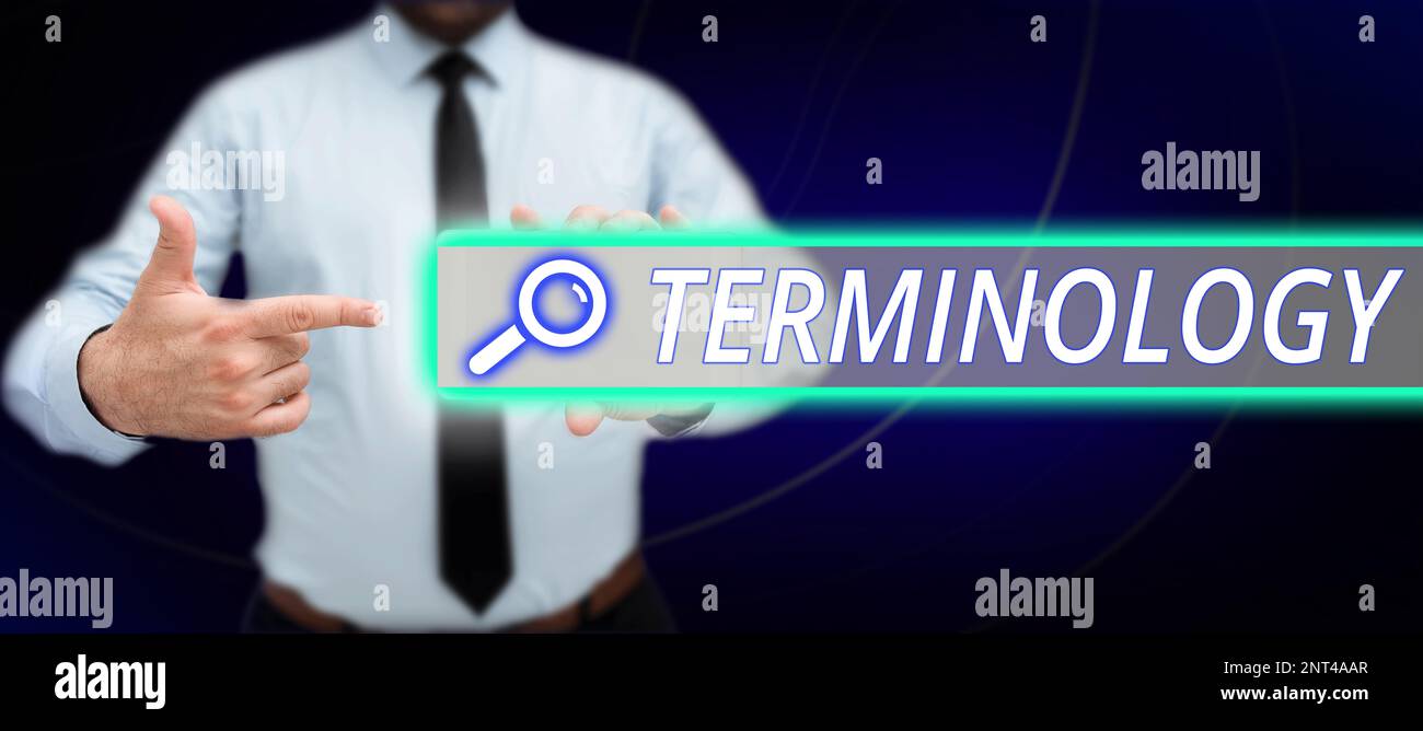 Hand writing sign Terminology. Word for Terms used with particular ...