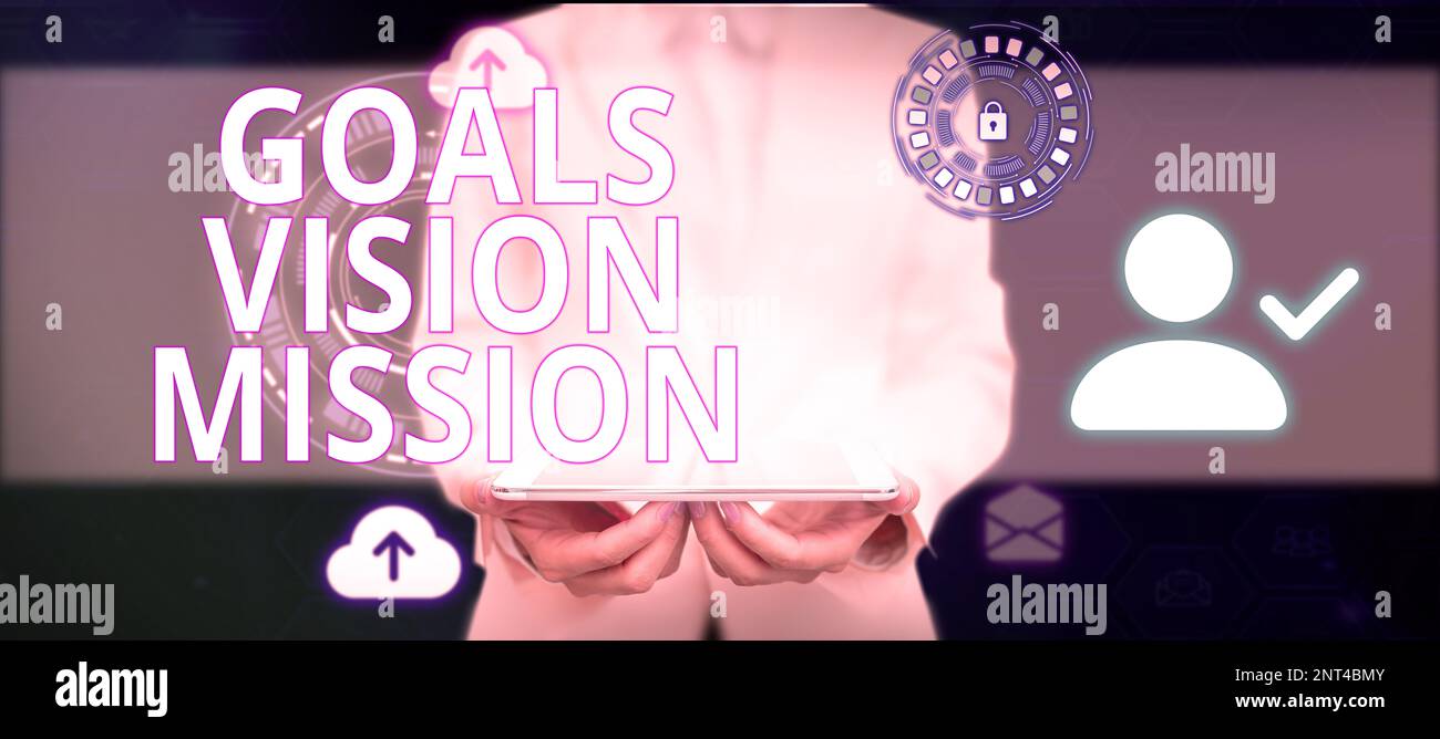 Text showing inspiration Goals Vision Mission. Word for practical ...