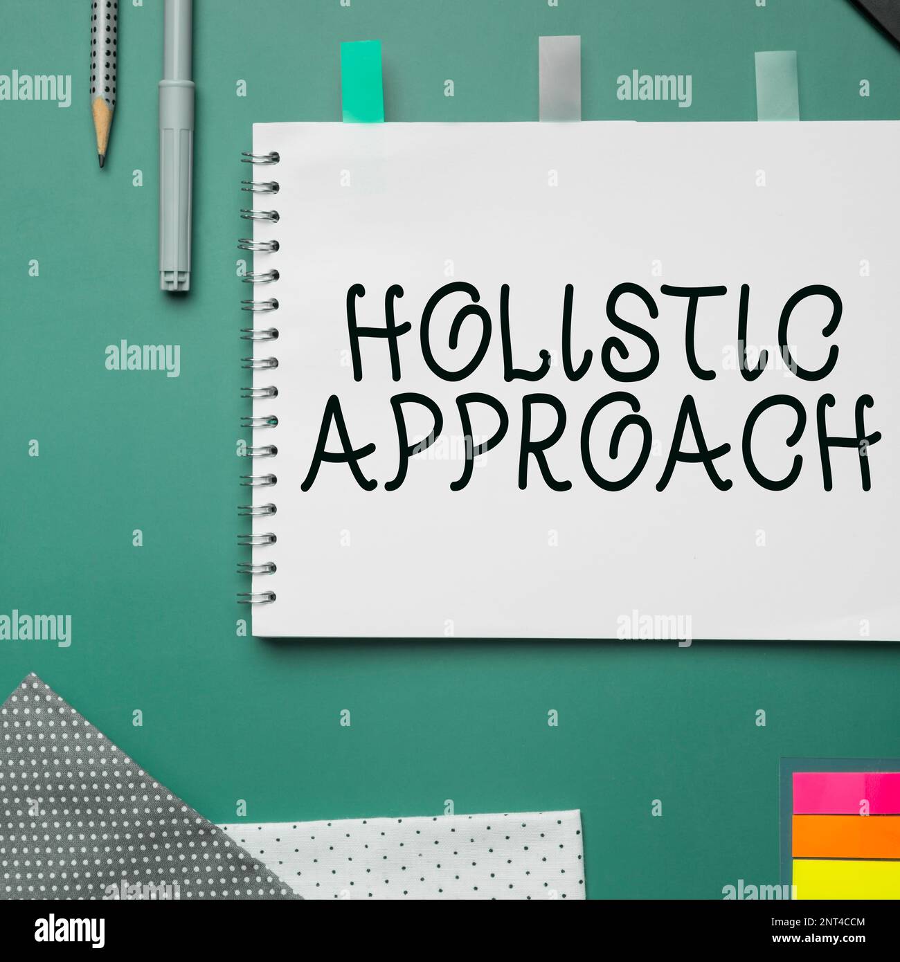 Text caption presenting Holistic Approach. Business idea characterized ...