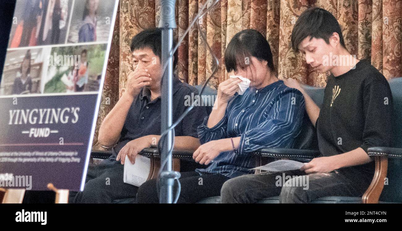 From left; father Ronggao Zhang, mother Lifeng Ye and brother Xinyang Zhang during the ...