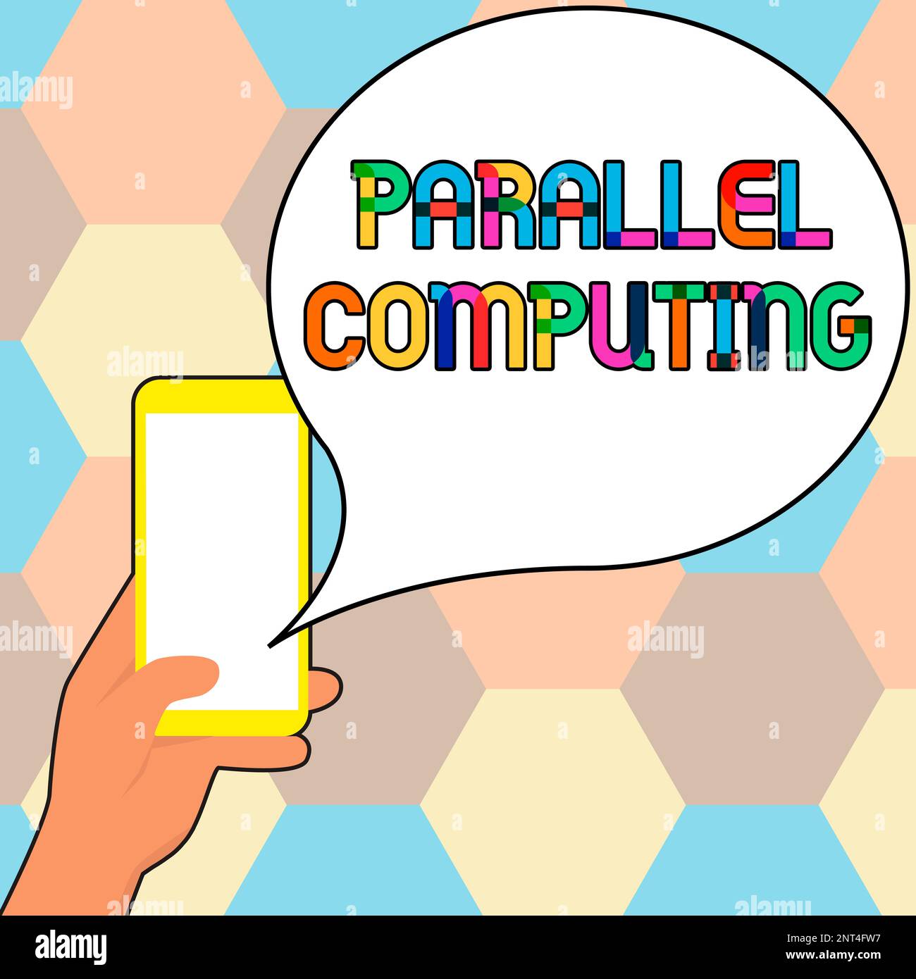 Text caption presenting Parallel Computing. Conceptual photo simultaneous calculation by means ...