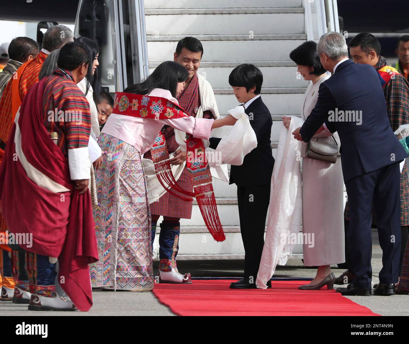 Prince Hisahito with his mother Crown Princess Kiko arrive at Paro ...