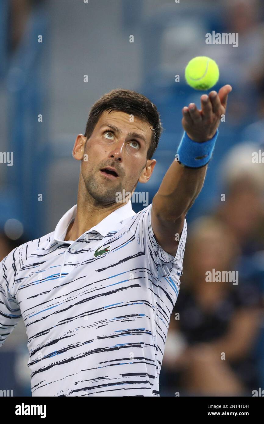 CINCINNATI, OH - AUGUST 15: Novak Djokovic (SRB) serves during the ...