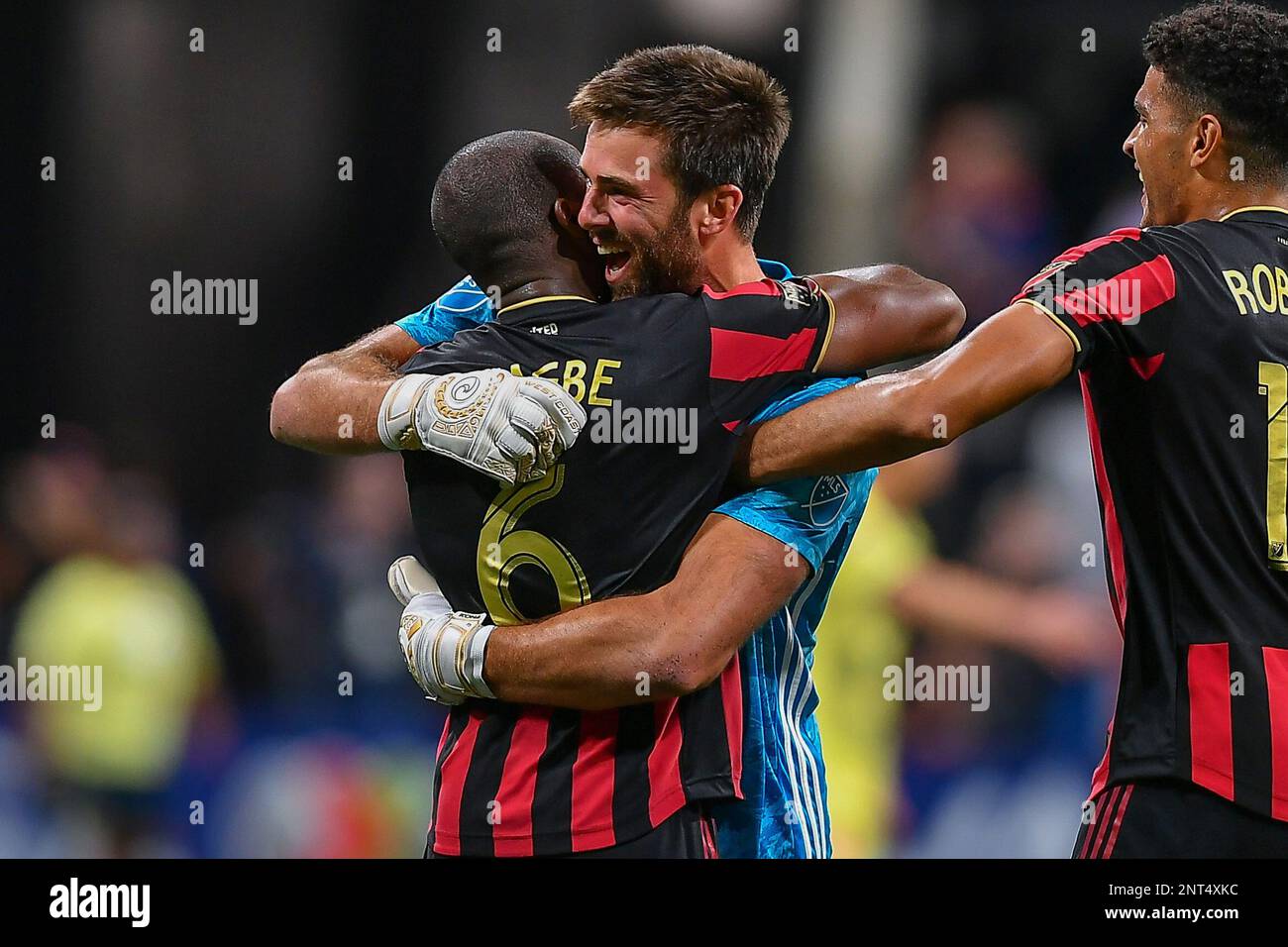ATLANTA, GA – AUGUST 14: Atlanta goalkeeper Alec Kann (25) hugs ...