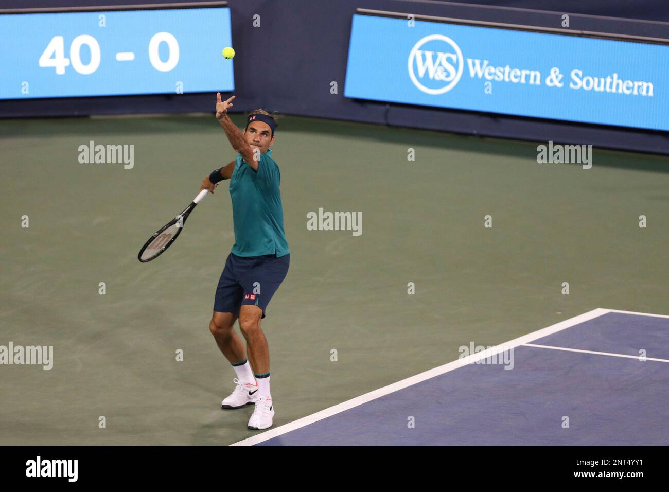 CINCINNATI, OH - AUGUST 13: Roger Federer (SUI) serves the ball during ...