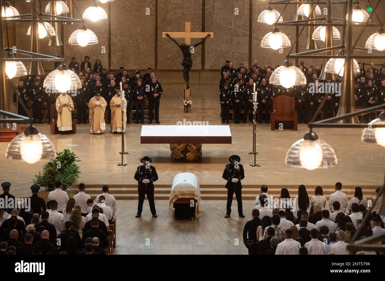Honor guards flank Juan Diaz's casket during funeral mass for the slain ...