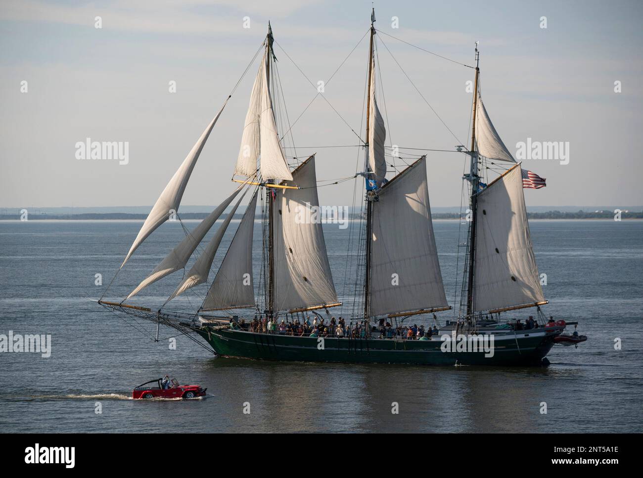 Sandy Hoff drove his jeep boat past theschooner Denis Sullivan out of ...