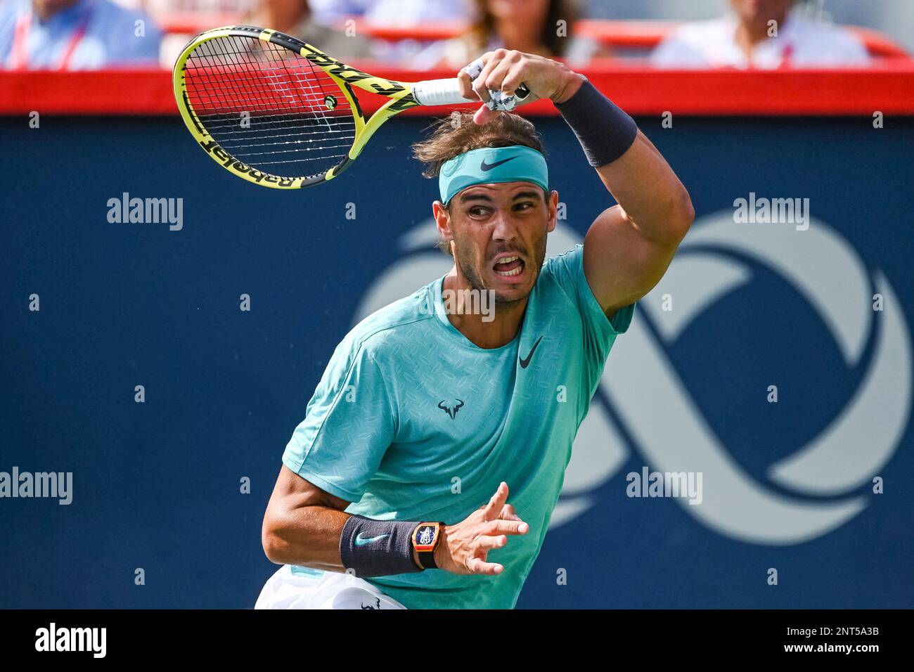 MONTREAL, QC - AUGUST 11: Rafael Nadal (ESP) tracks his return towards ...
