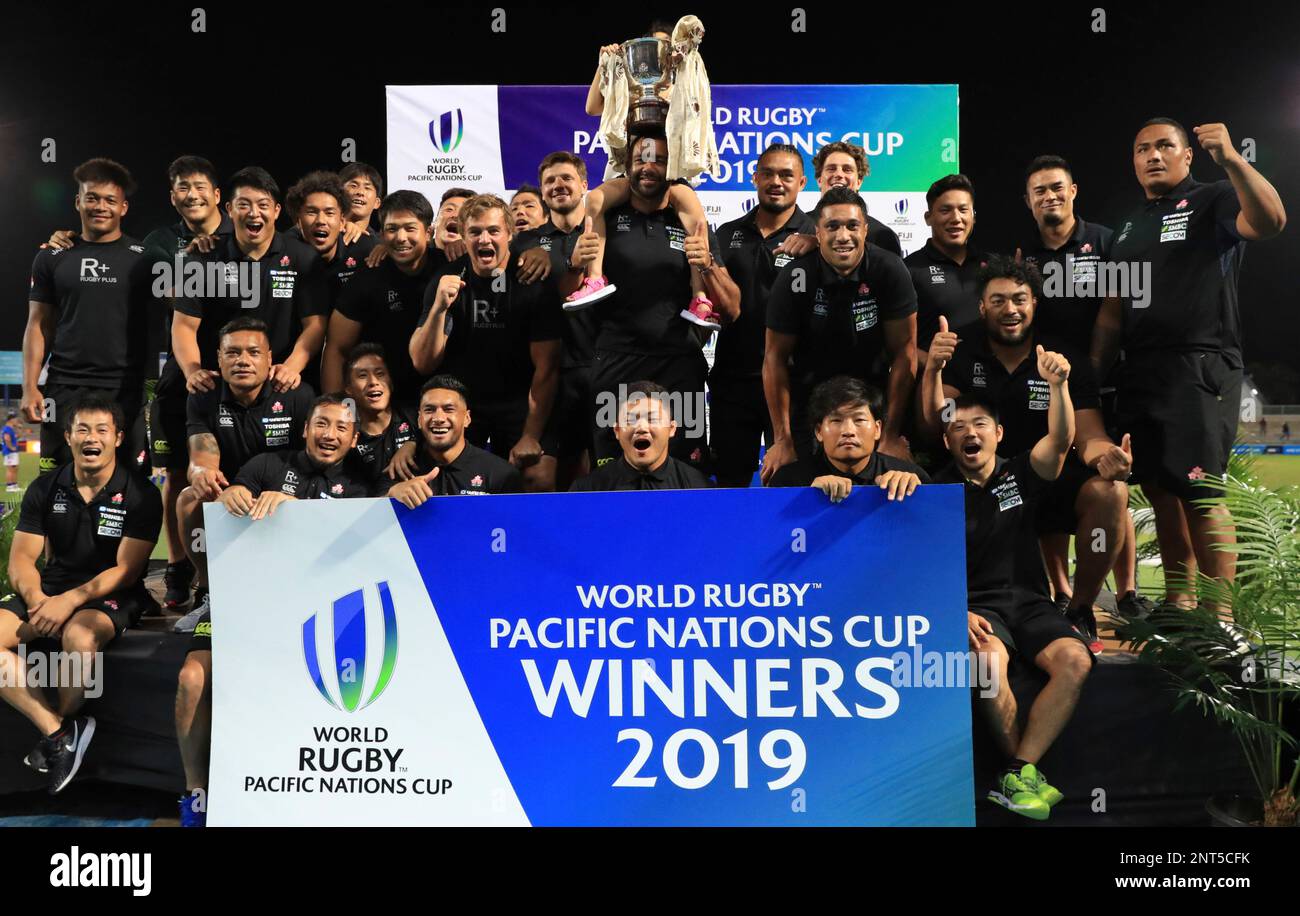 Japan players celebrate after winning Pacific Nations Cup in Suva, Fuji ...