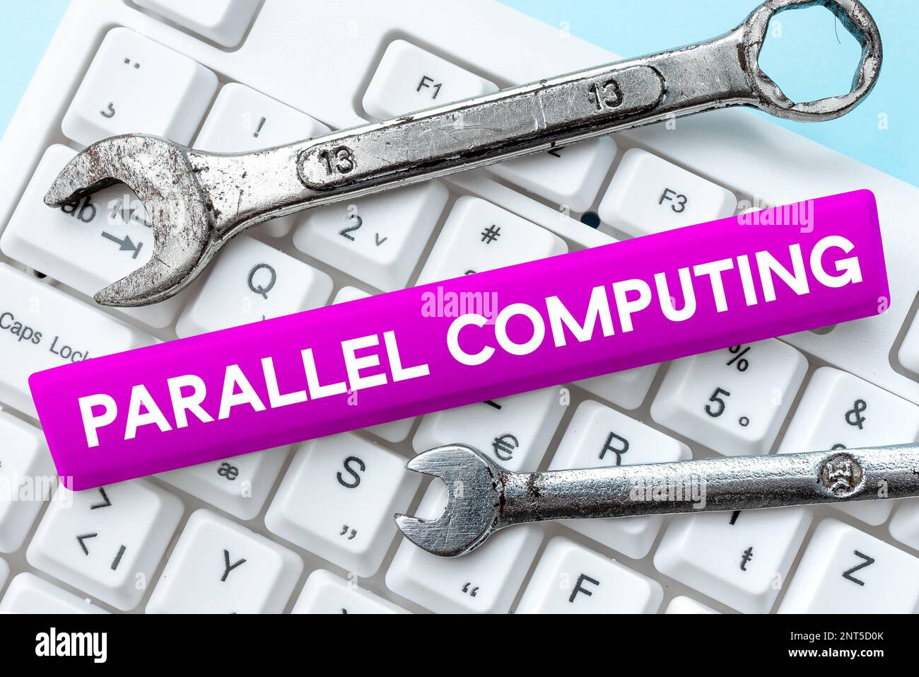 Text caption presenting Parallel Computing. Conceptual photo simultaneous calculation by means ...