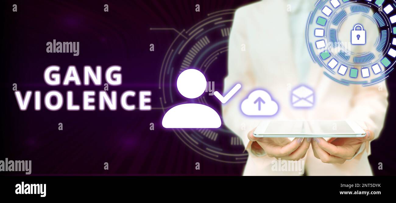 Sign displaying Gang Violence. Word Written on infringement of the laws ...