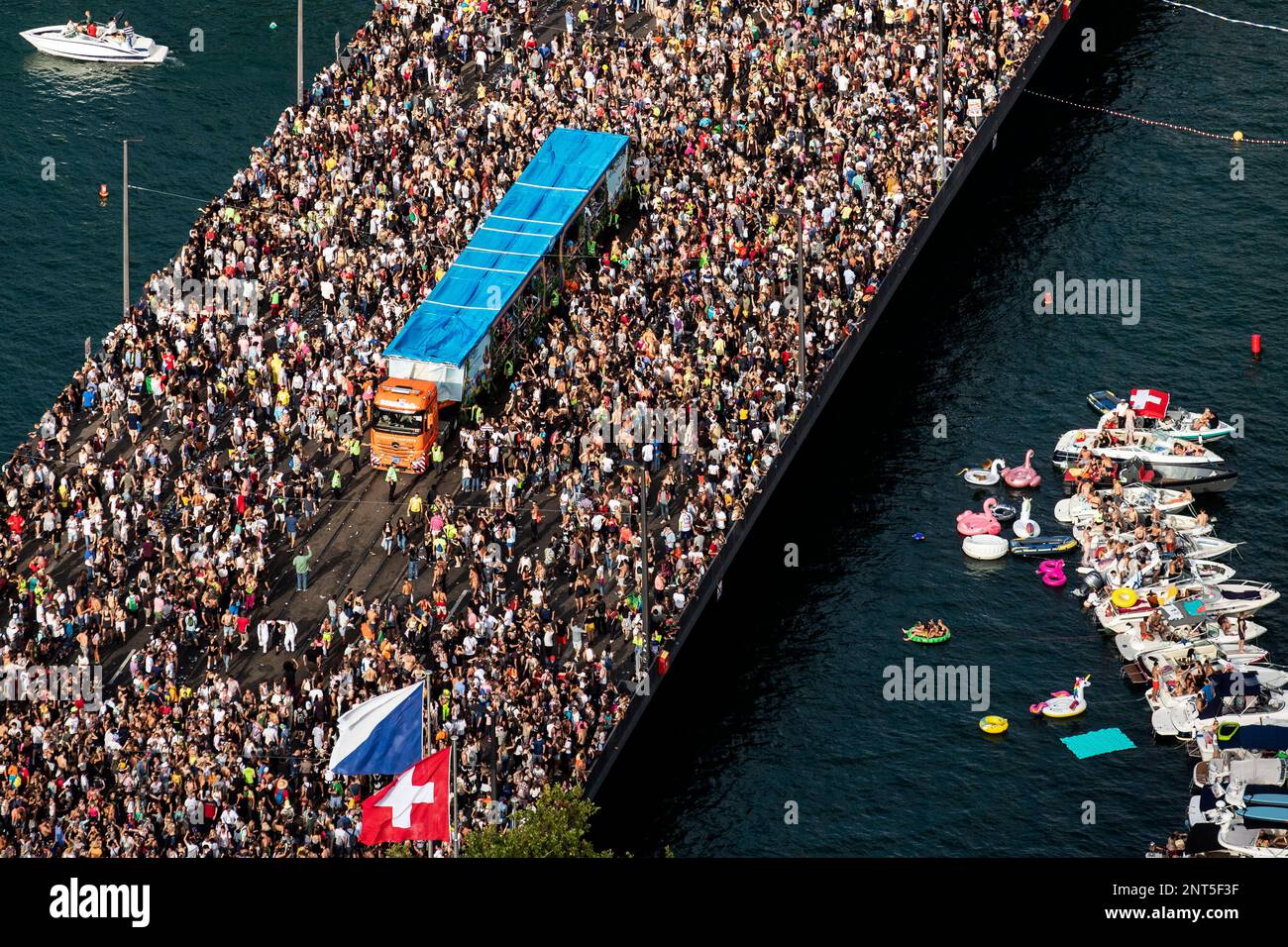 An aerial view shows a crowd of people attending the annual ...