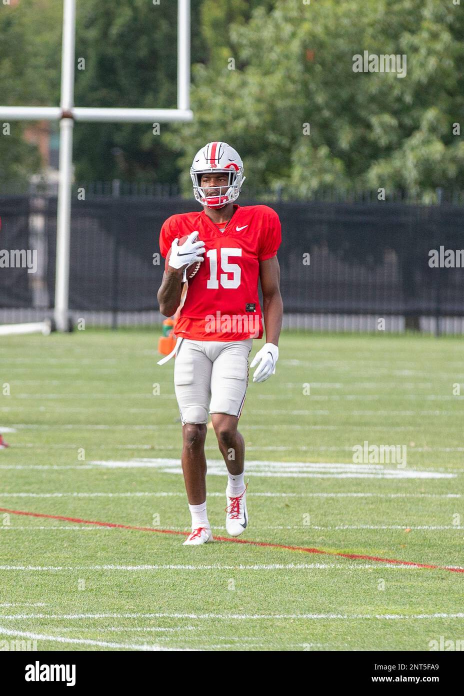 COLUMBUS, OH - AUGUST 10: Ohio State #15 Jaylen Harris during practice ...