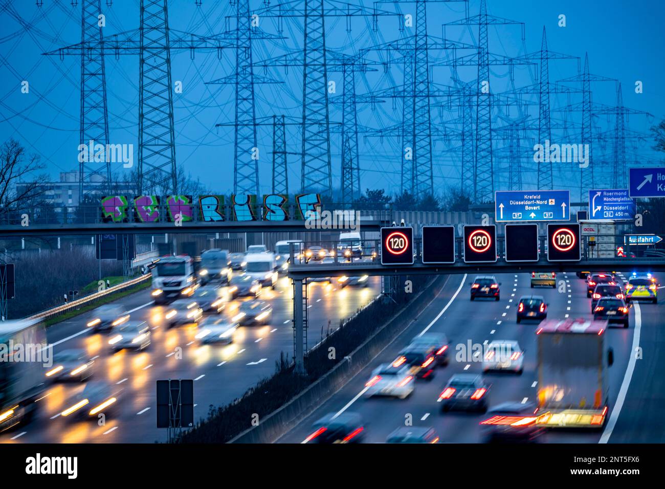 Motorway A57 near Kaarst in the Rhine district of Neuss, view in the ...