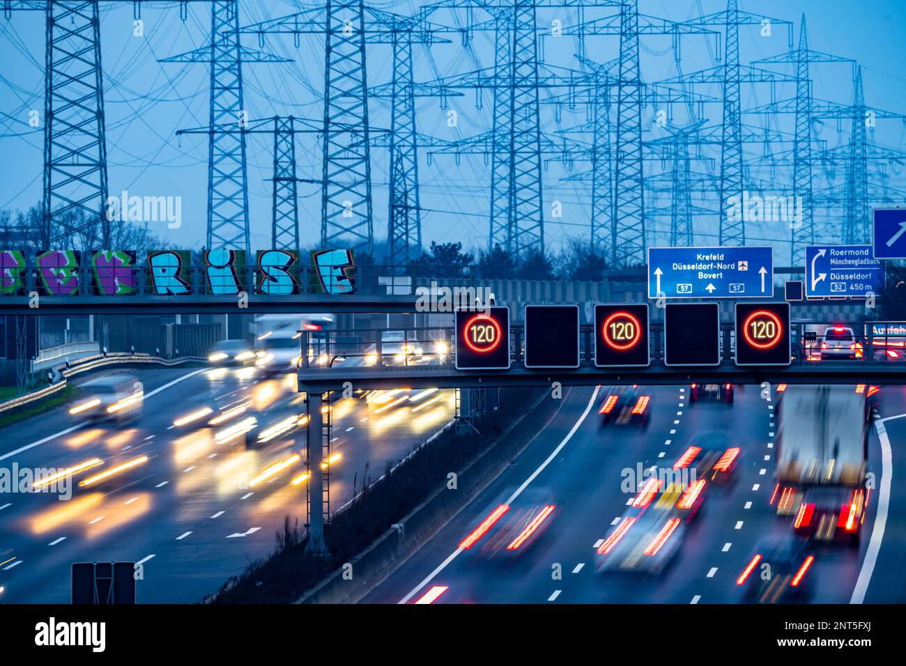 Motorway A57 near Kaarst in the Rhine district of Neuss, view in the ...