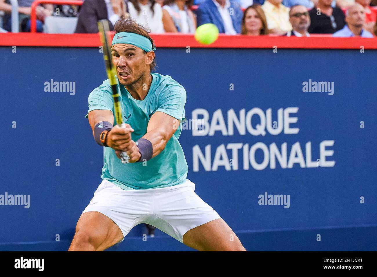 MONTREAL, QC - AUGUST 09: Rafael Nadal (ESP) returns the ball during ...