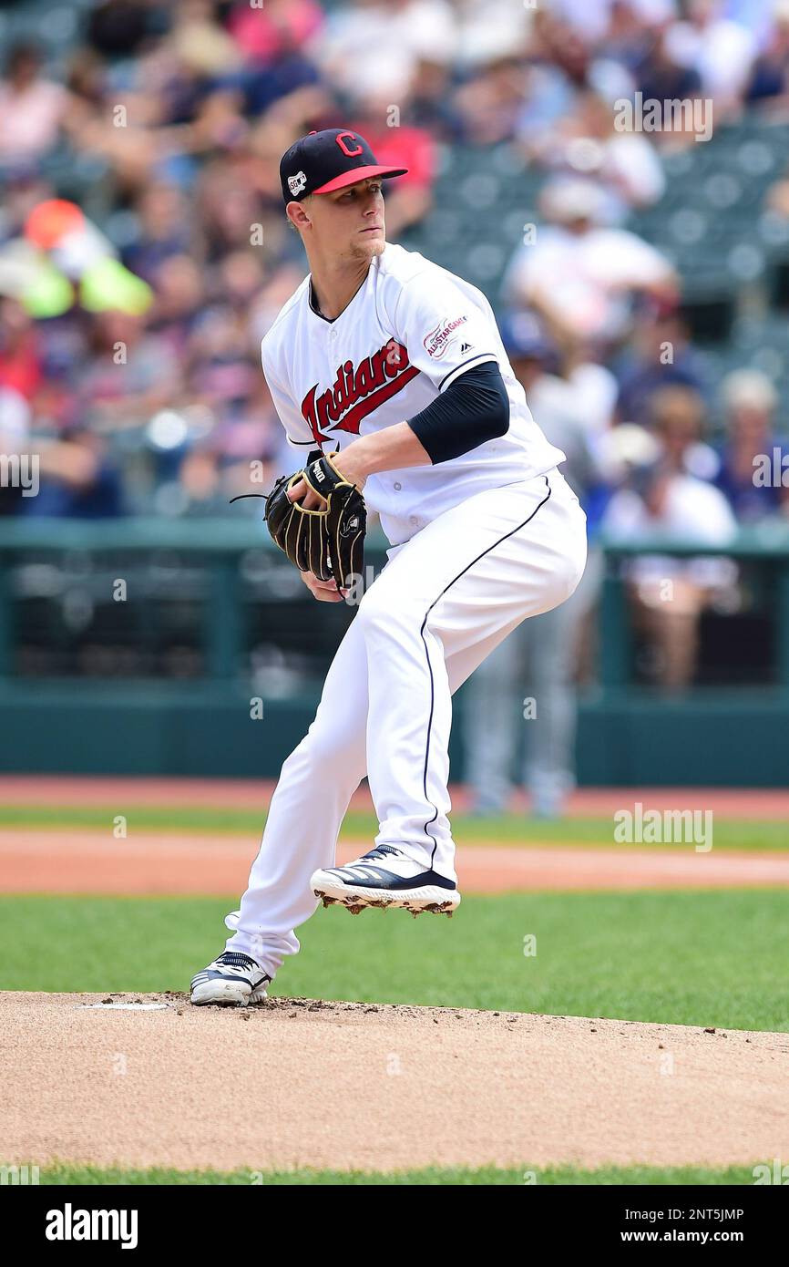 Cleveland Indians pitcher Zach Plesac (65) pitches against the Texas ...