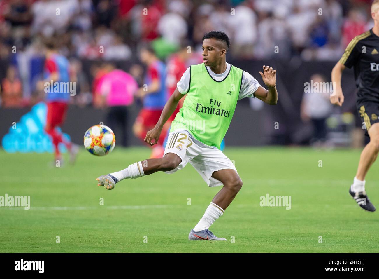 HOUSTON, TX - JULY 20: Real Madrid forward Rodrygo Goes (#27) warms up ...