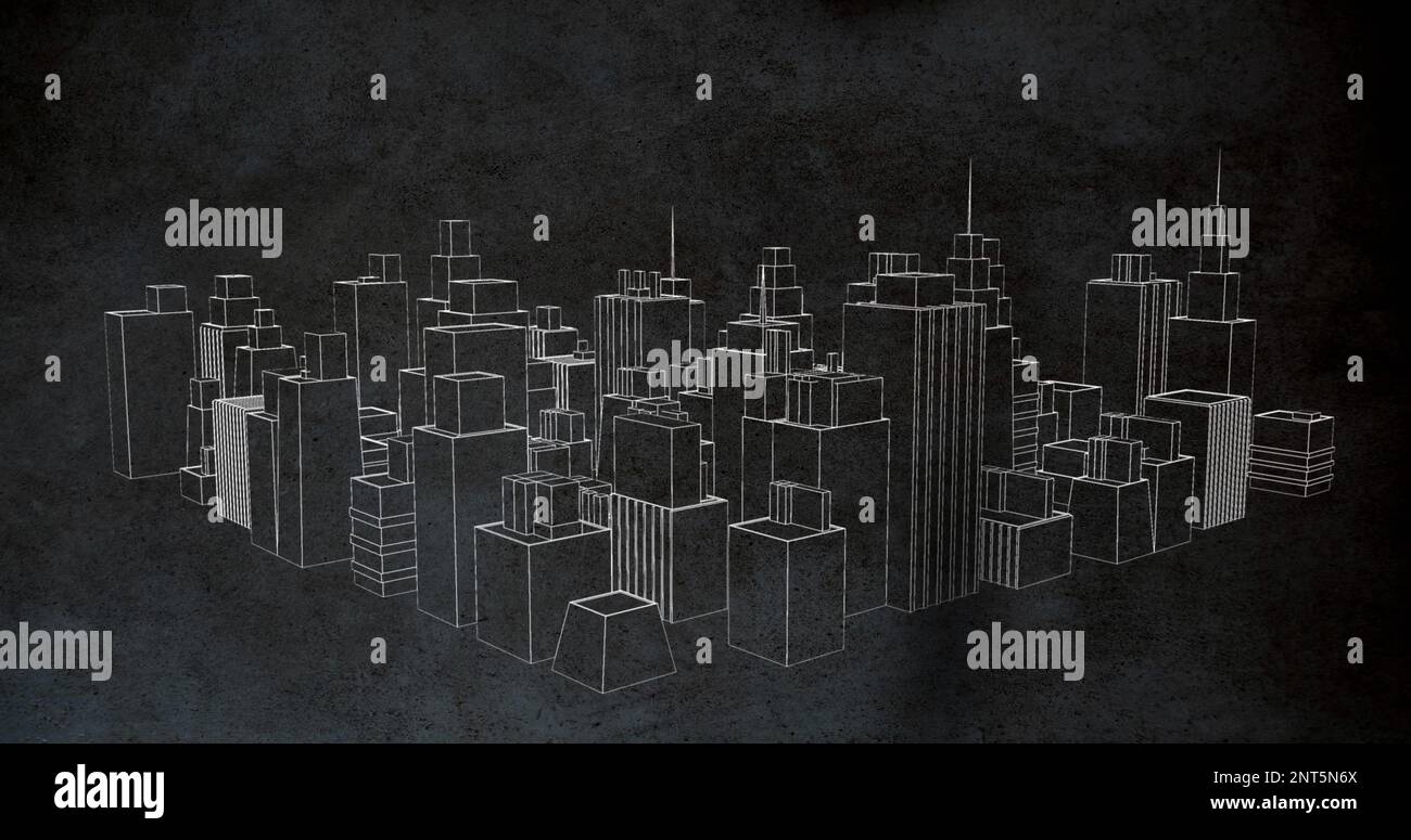 Composition of 3d model of cityscape on black background Stock Photo ...