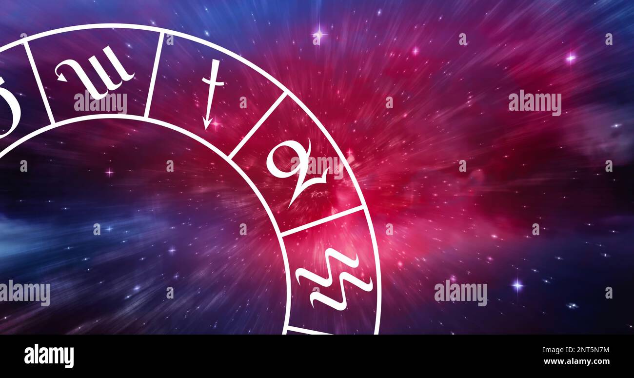 Composition of zodiac star sign wheel with copy space over stars Stock ...