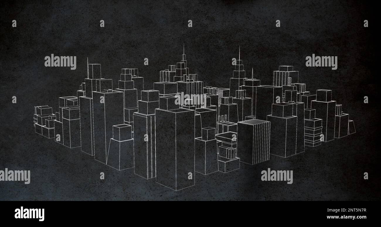 Composition of 3d model of cityscape on black background Stock Photo ...