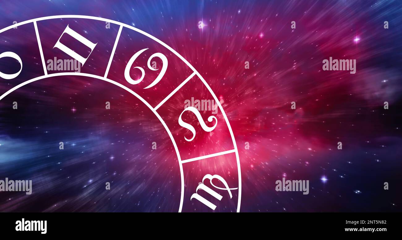 Composition of zodiac star sign wheel with copy space over stars Stock ...