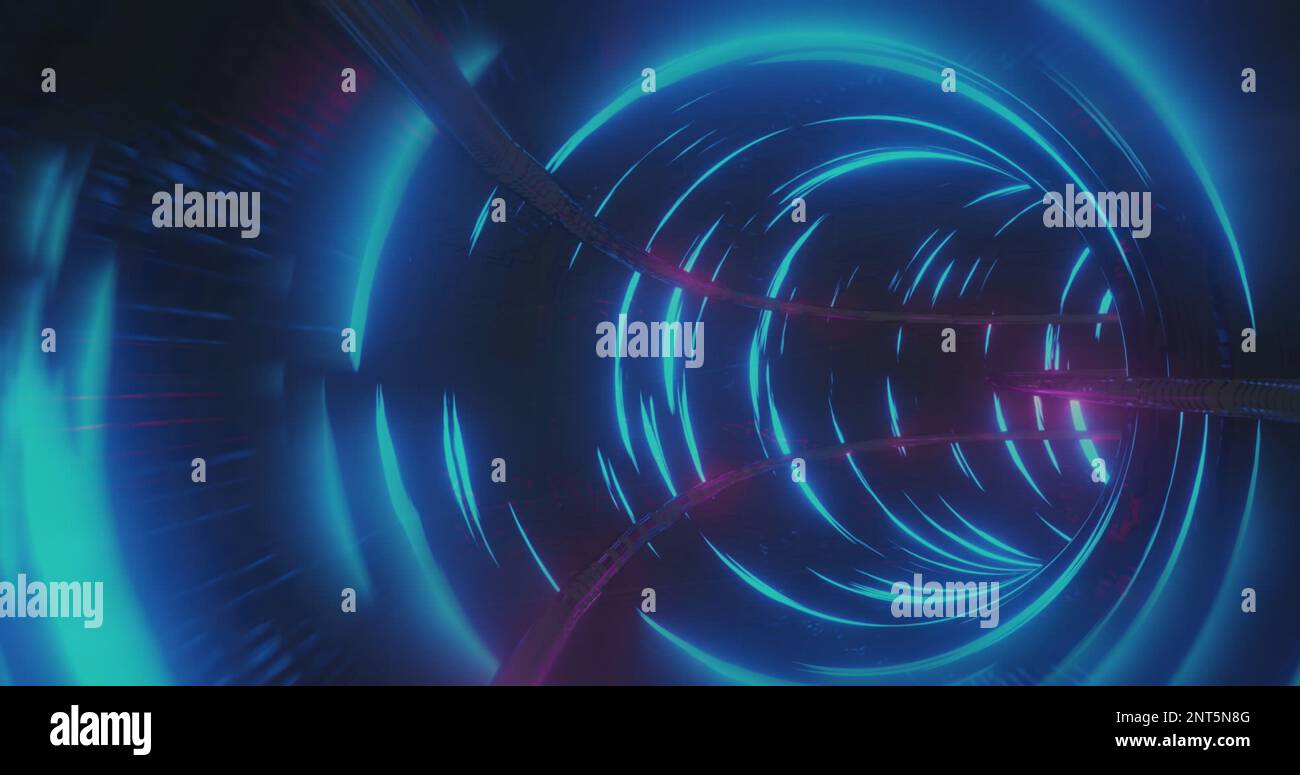 Composition of 3d blue neon tunnel Stock Photo - Alamy