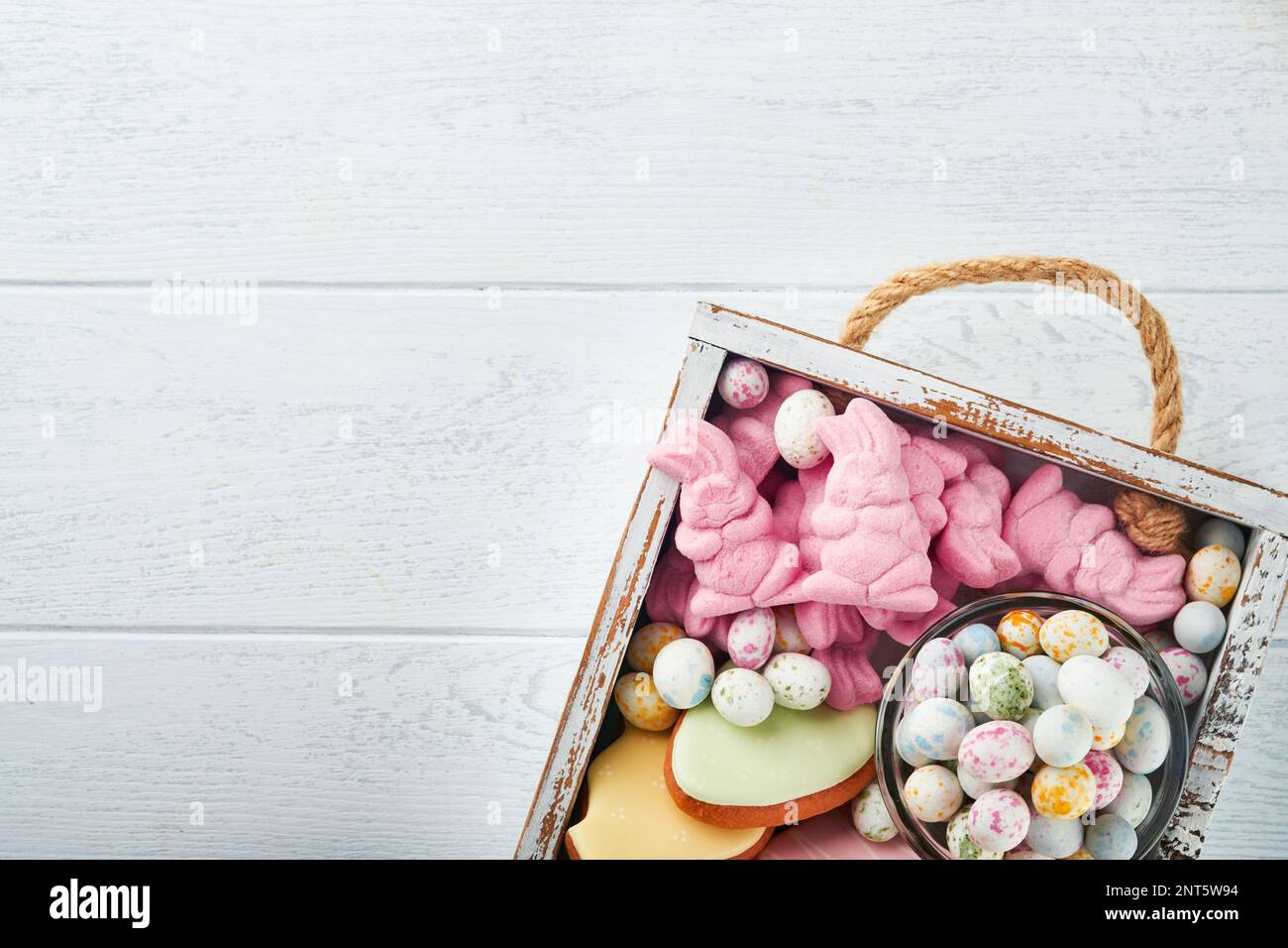 Sweet Easter concept. Sweet Easter kids holiday assortment marshmallows ...