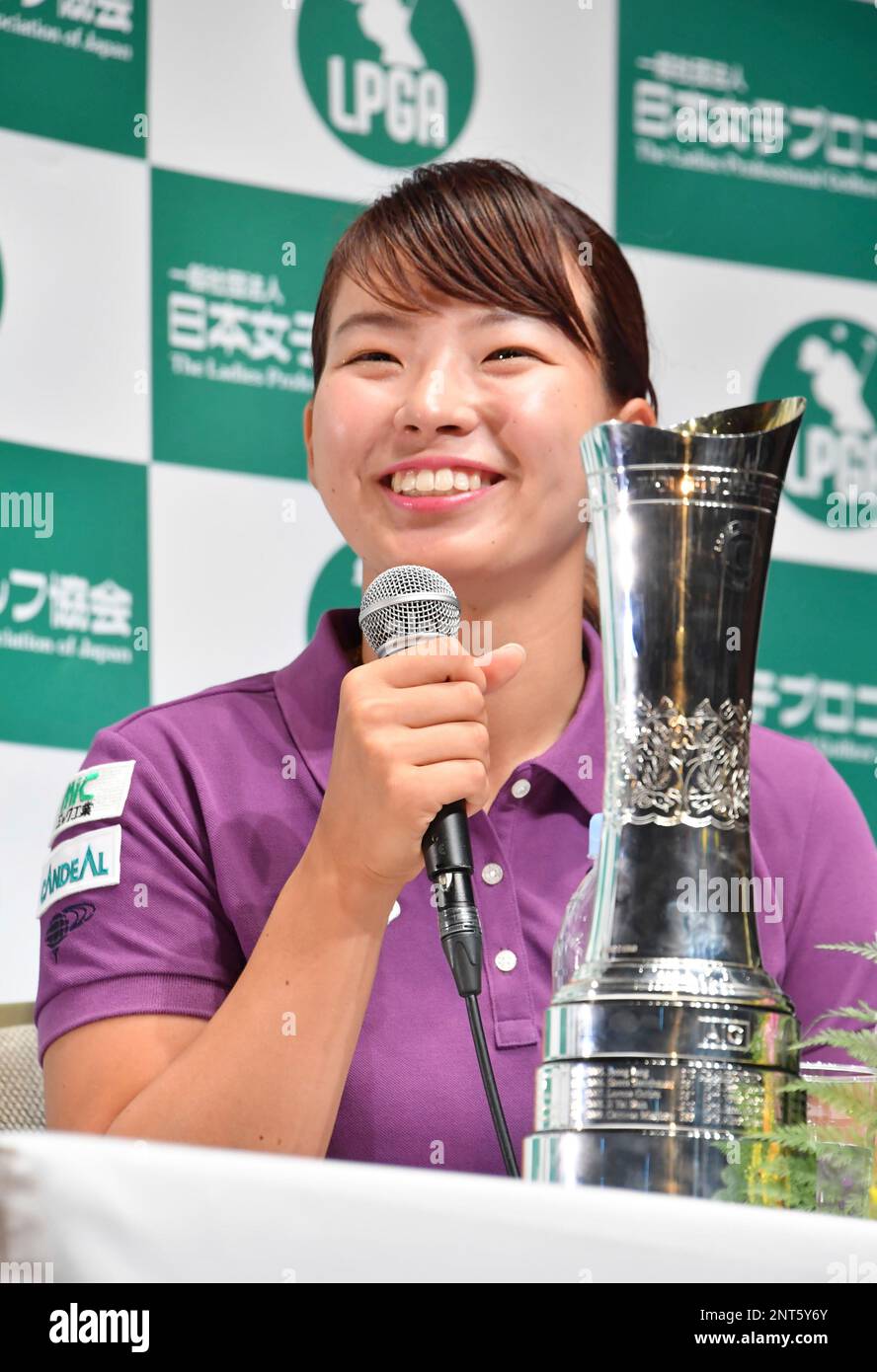 Japanese pro golfer Hinako Shibuno speaks during a news conference at ...